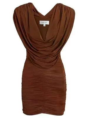 Ronny Kobo Kehlani V-neck Ruched Mini Dress - Brown