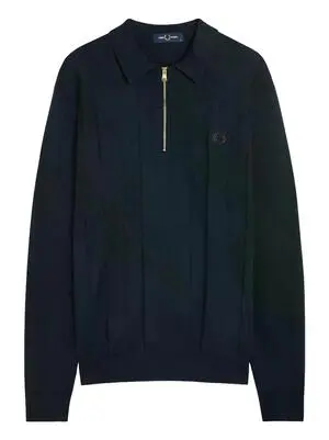 Fred Perry Logo-embroidered Half-zip Polo Shirt - Blue