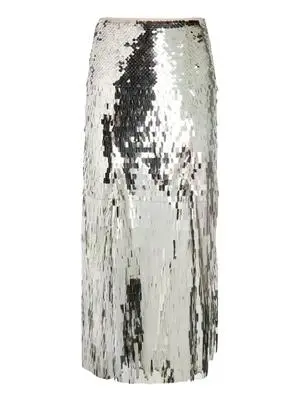 SELF-PORTRAIT Sequin-embellished Midi Skirt - Silver