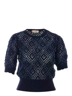 TWINSET Pearl-embellished Knit T-shirt - Blue