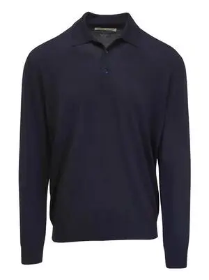 MAURIZIO BALDASSARI Point Collar Ribbed Polo Shirt - Blue
