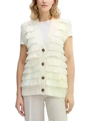 Sisley Fringed Buttoned Waistcoat - White