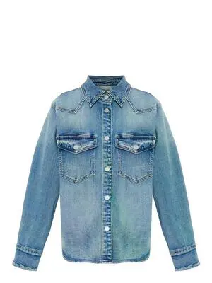 GESTUZ Buttoned Pocketed Denim Jacket - Blue