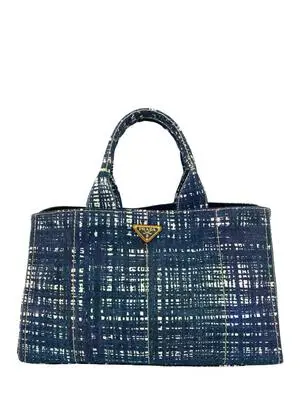 Prada Large Printed Canapa Soho Satchel Tote Bag - Blue