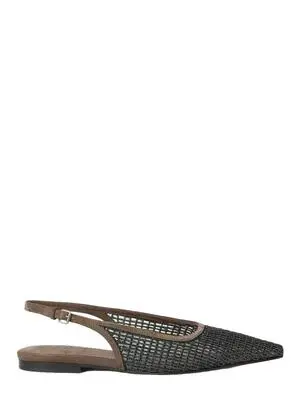 Brunello Cucinelli Precious Net Embroidery Slingback Flat Pumps - Brown