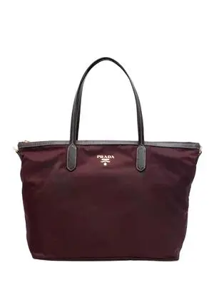 Prada Saffiano Trimmed Tessuto Satchel - Red
