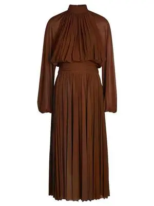 Ronny Kobo Blythe Pleated High-neck Midi Dress - Brown