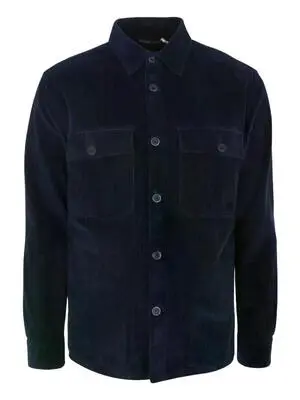 120% Lino Corduroy-effect Pocket Overshirt - Blue