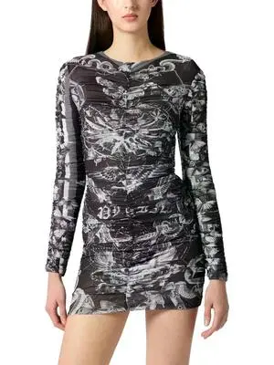 Philipp Plein Wrinkled Butterfly-print Mini Dress - Black