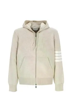 Thom Browne Hooded Stripe Cotton Sweater - Neutrals