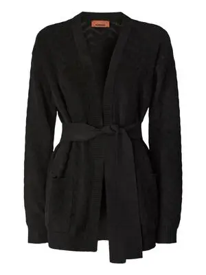 Missoni Chevron Knit Belted Cardigan - Black