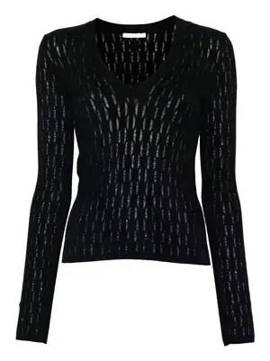 Patrizia Pepe V-neck Jacquard Sweater - Black
