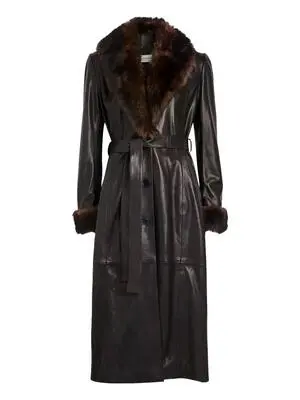 Nour Hammour Baez Fur-trim Belted Coat - Black