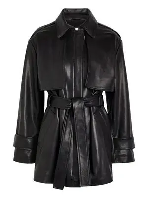 Nour Hammour Priya Belted Leather Jacket - Black