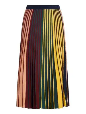 SIMONMILLER Celia Striped Pleated Midi Skirt - Brown