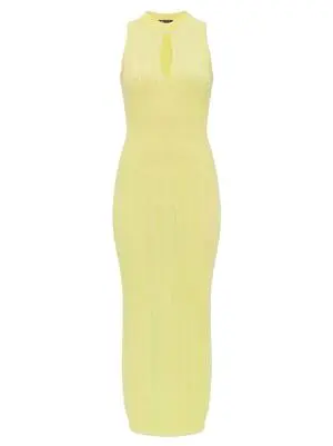 Balmain Keyhole Ribbed Knit Dress - Yellow