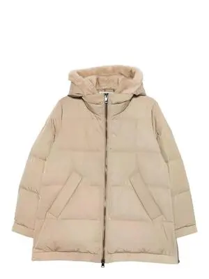 LOU ANDREA Hooded Zip-fastening Coat - Neutrals