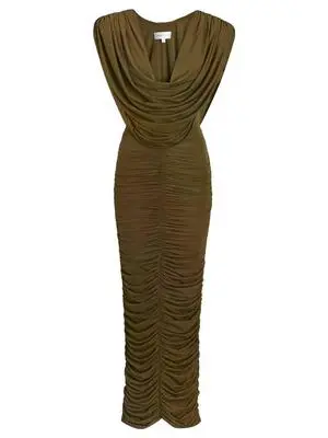 Ronny Kobo Parish Cowl-neck Ruched Midi Dress - Green