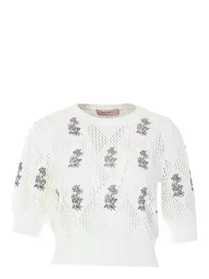 TWINSET Embroidered Crew-neck Top - White