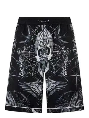 Philipp Plein Printed Silk Shorts - Black