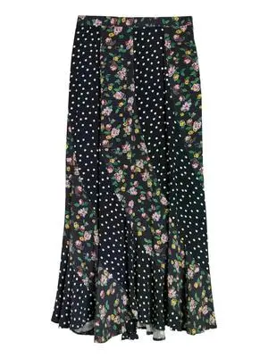 Rixo Polka-dot Floral-print Midi Skirt - Black