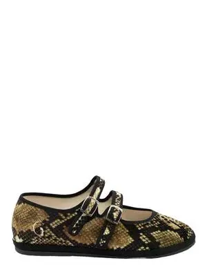 GONDOLINA Snake-print Mary Jane Ballet Flats - Brown