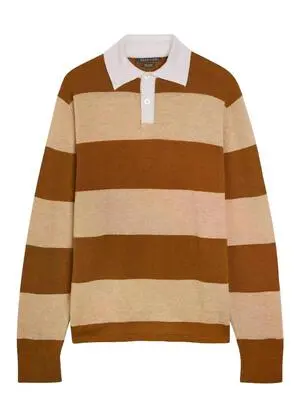 BEGG X CO Striped Collared Polo Shirt - Brown
