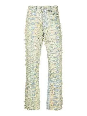 WHO DECIDES WAR BY EV BRAVADO Distressed Logo-patch Jeans - Yellow