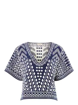 TEMPERLEY LONDON Patterned V-neck Top - Blue