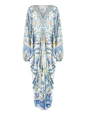 Camilla Floral Print T-shape Kaftan - White
