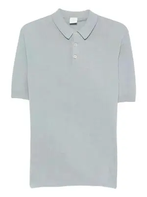 Eleventy Buttoned Knitted Polo Shirt - Blue