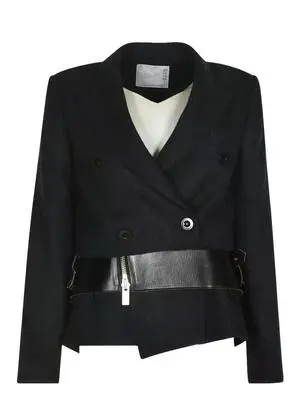 Sacai Double-breasted Belted Blazer - Black