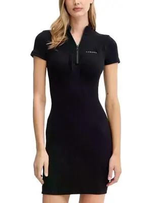 LA MANIA Ribbed Knit Half-zip Mini Dress - Black