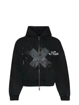 RRR123 Graphic Print Zip-up Hoodie - Black