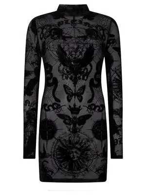 Philipp Plein Long-sleeve Butterfly-tattoo Mini Dress - Black