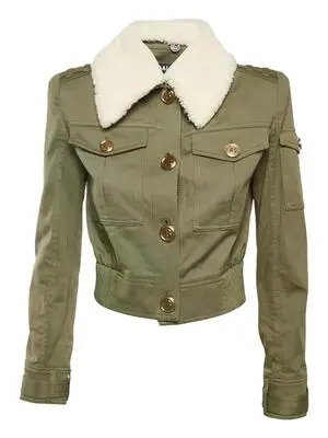 Balmain Shearling-collar Crop Jacket - Green
