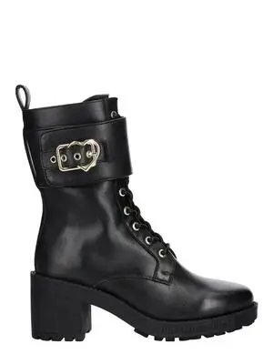 Moschino Buckle-detail Lace-up Heeled Boots - Black