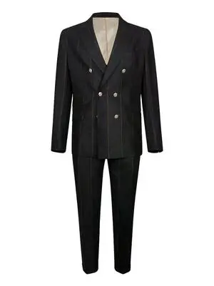 Eleventy Pinstripe Double-breasted Suit - Black