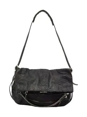 JIMMY CHOO Python Leather Shoulder Bag - Black