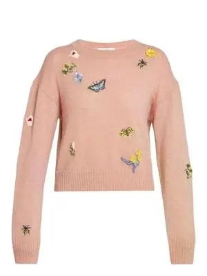 Erdem Embellished Crew-neck Sweater - Pink