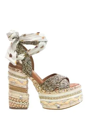 Kurt Geiger Embellished Platform Heeled Sandals - Neutrals