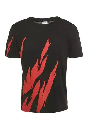 Saint Laurent Flame-print Cotton T-shirt - Black