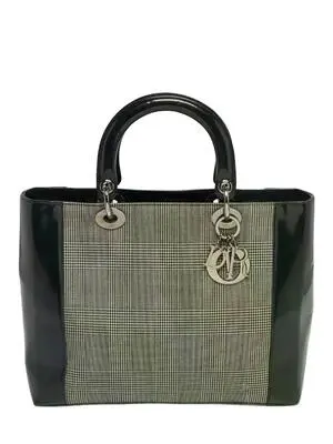 Dior 1999 Large Lady Houndstooth-canvas Tote Bag - Black