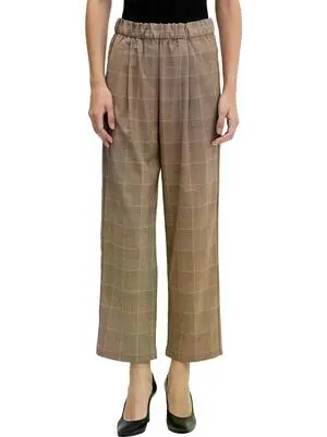 Sisley Elasticated Checked Cropped Trousers - Brown