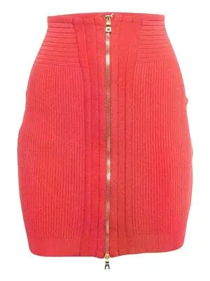 Balmain Rib-knit Mini Skirt - Red