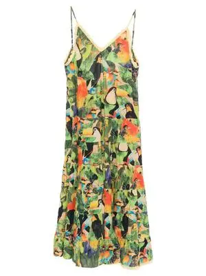 Farm Rio Bird Leaves Ruffled Maxi Dress - Green