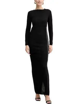 Liviana Conti Long Sleeve Side-stripe Maxi Dress - Black
