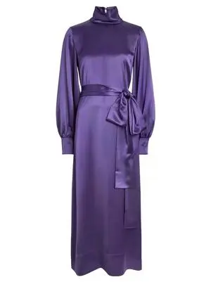 JOSEPH Cels Belted Satin Midi Dress - Purple