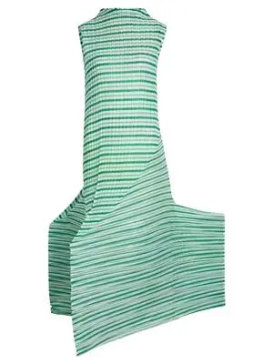 Issey Miyake Pleated Striped Midi Dress - Green
