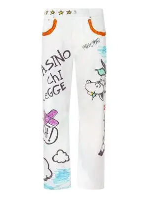 Moschino Cartoon-print Cotton Trousers - Blue